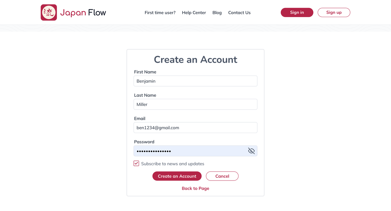 Choose sign up and create an account on Japan Flow if you haven't already.