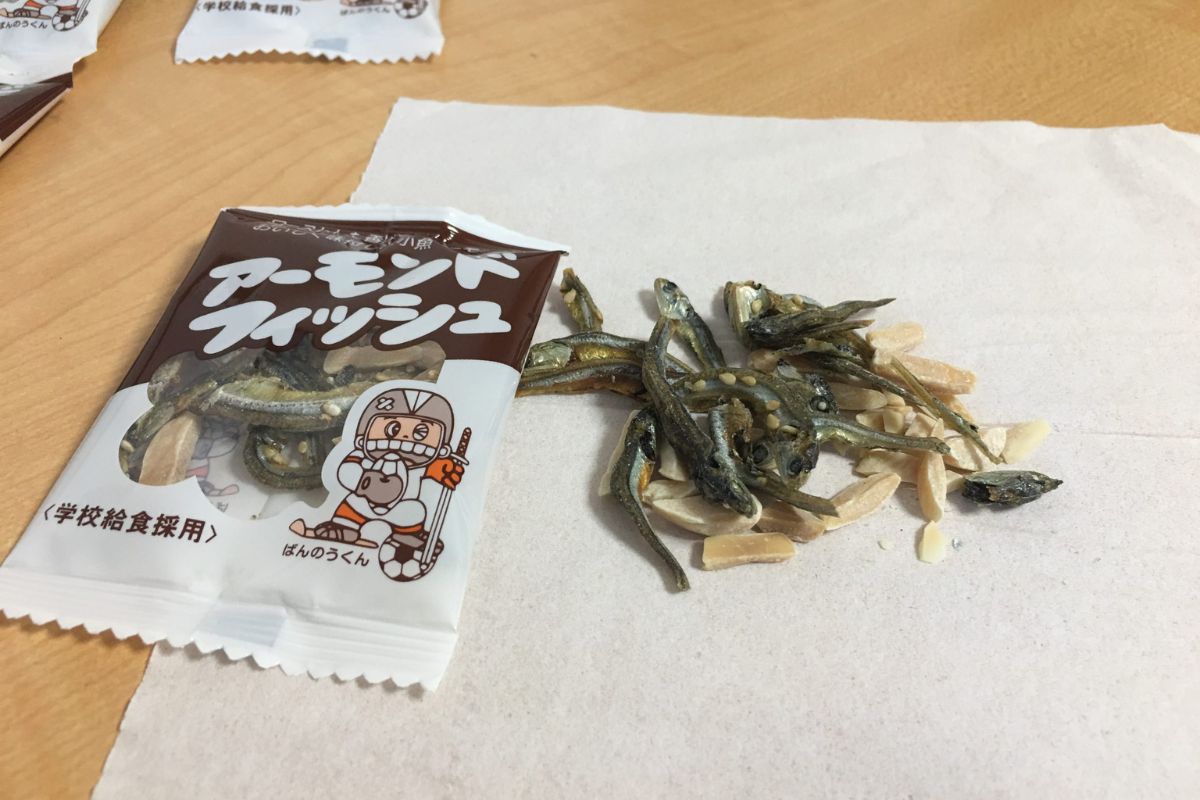 Almond Fish is typically made of roasted almonds and tiny dried fish