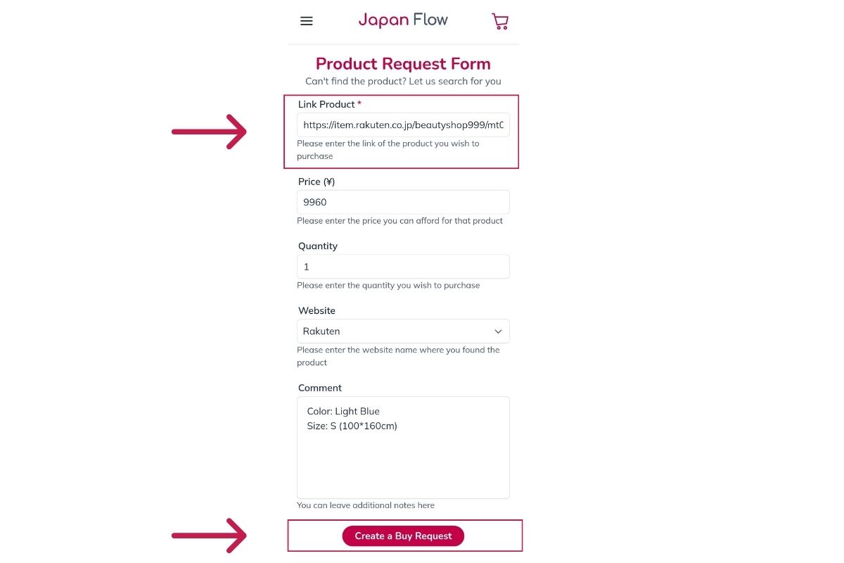 Guide to fill the product request form