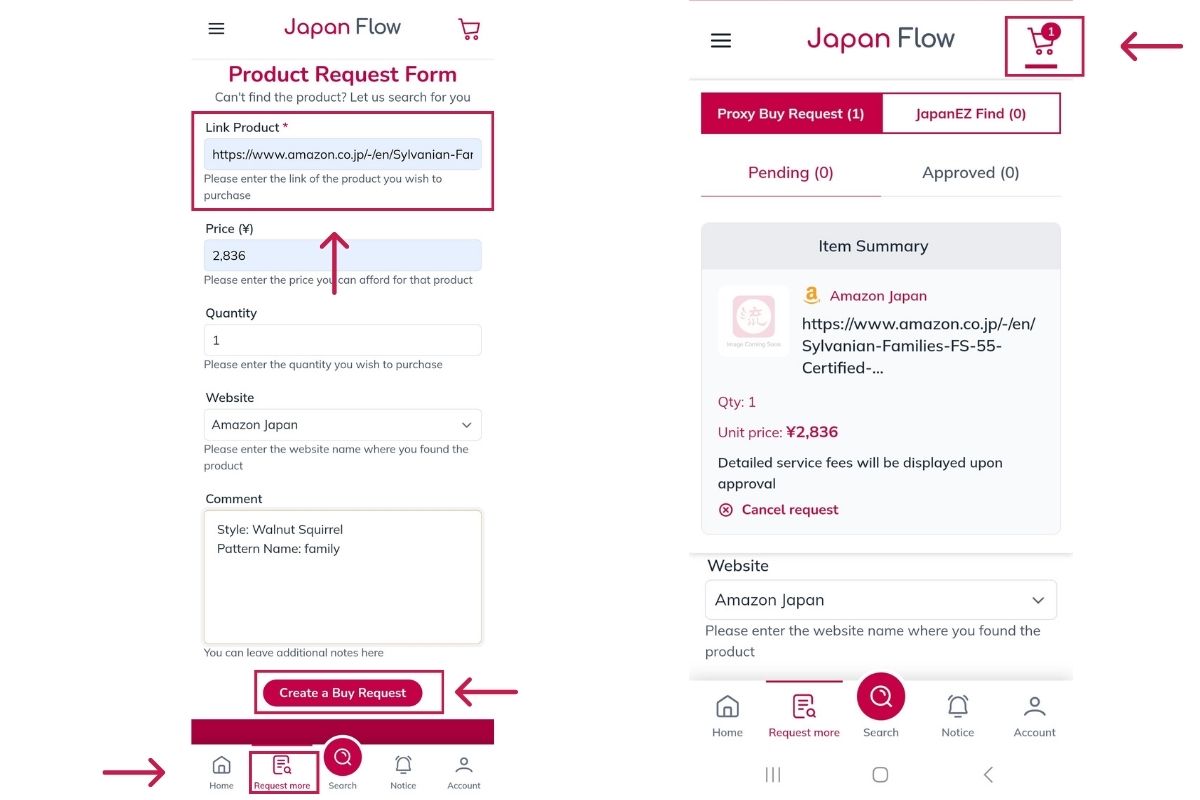 How to create a buy request on japan flow