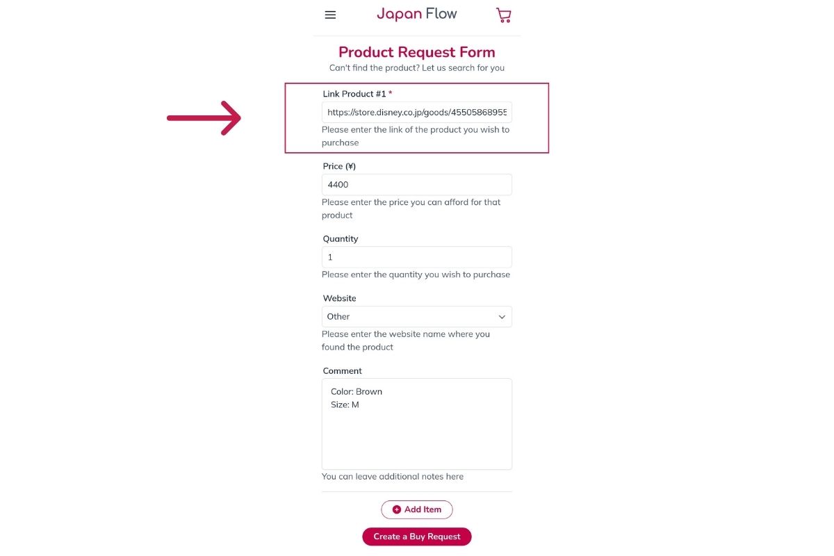How to fill product request form on Japan Flow
